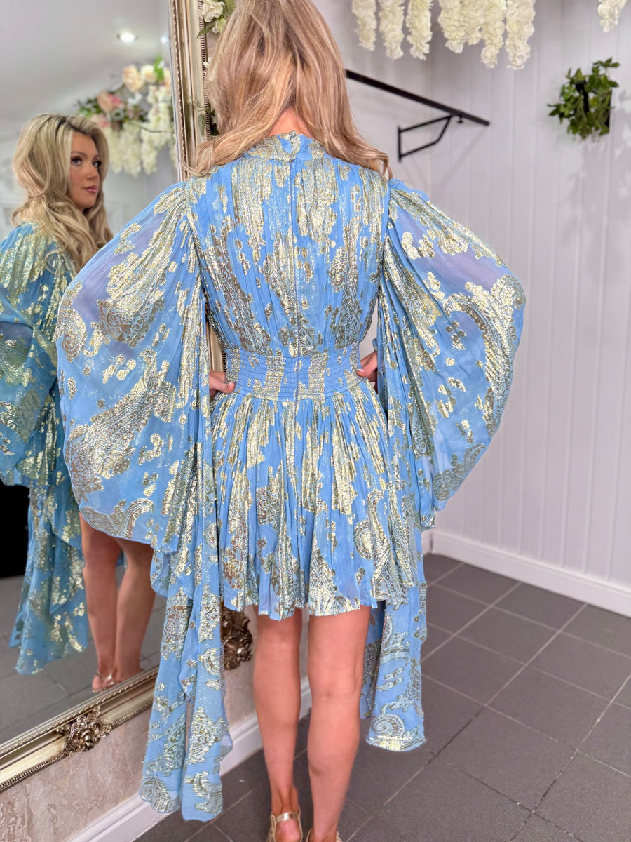 Diamond For Eden - Blue & Gold Metallic Mini Dress – jadel-boutique